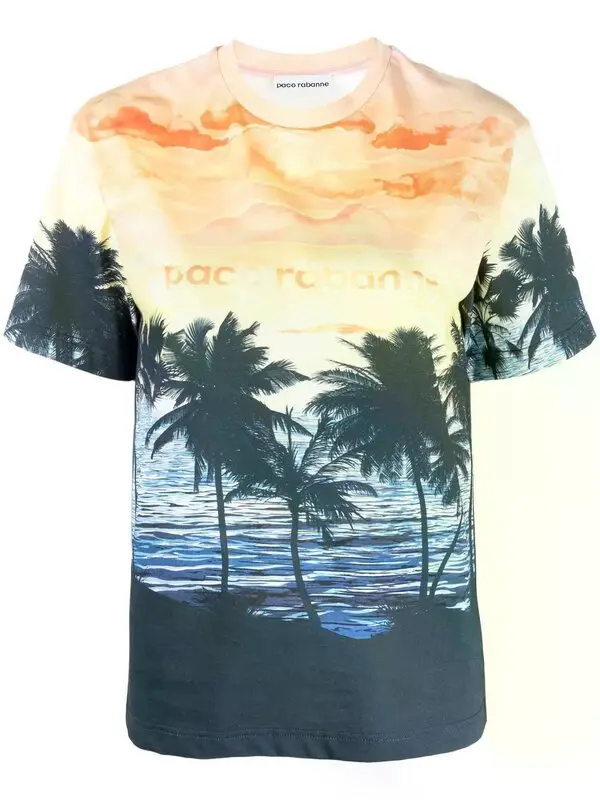 Rabanne Graphic-print Organic Cotton T-shirt - Blue