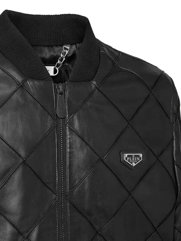 Philipp Plein Quilted Leather Bomber Jacket
