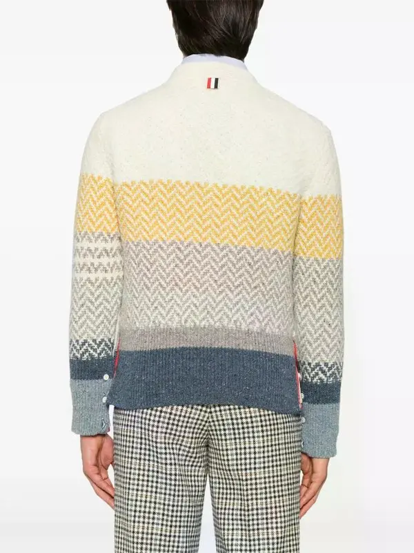 Thom Browne Stripe-jacquard V-neck Cardigan
