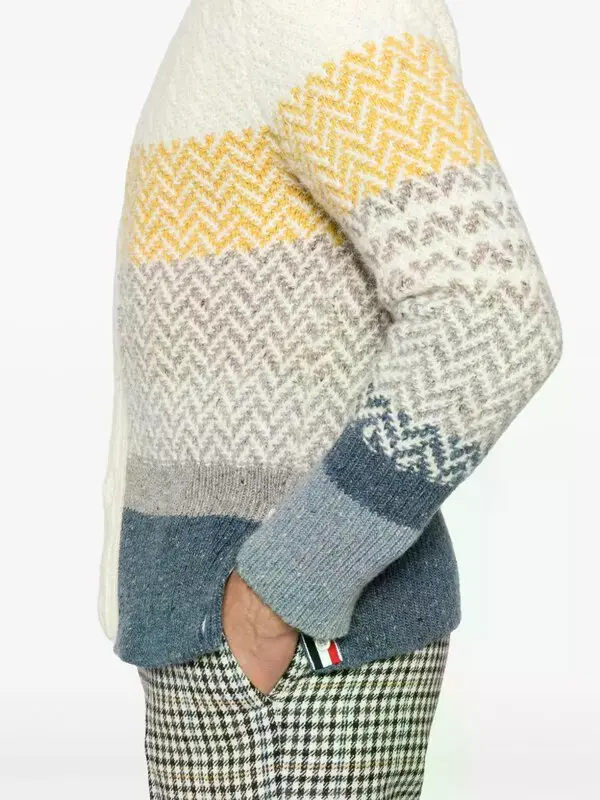 Thom Browne Stripe-jacquard V-neck Cardigan
