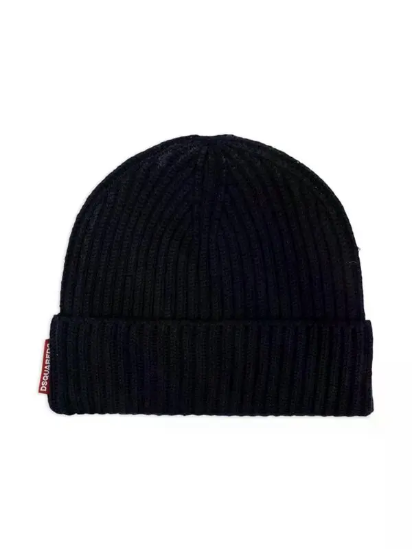Dsquared2 Ribbed-knit Logo-plate Scarf And Hat Set - Black