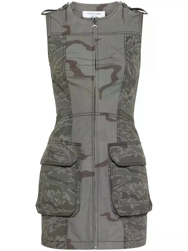 MARINE SERRE Regenerated Camouflage Mini Dress - Grey