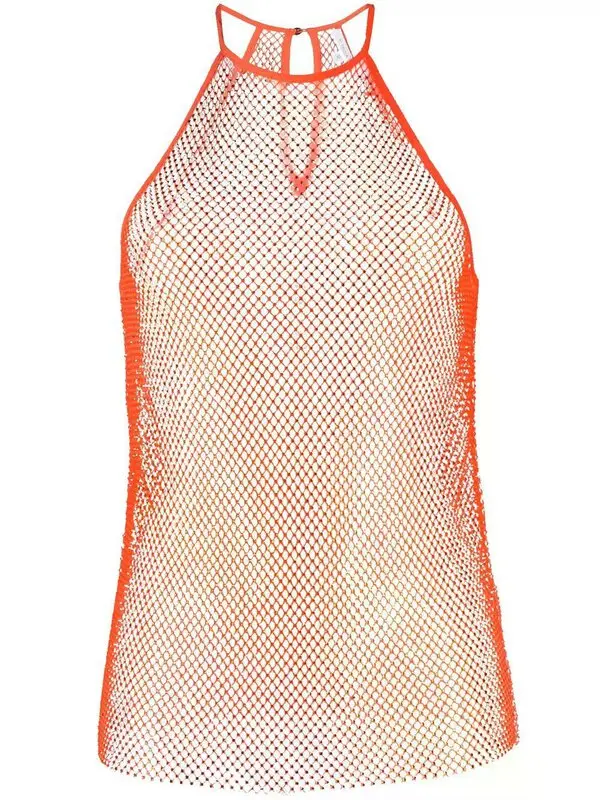 Patrizia Pepe Rhinestone Embellished Mesh Halter Top