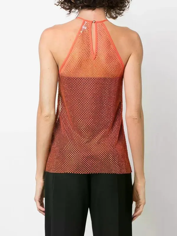 Patrizia Pepe Rhinestone Embellished Mesh Halter Top