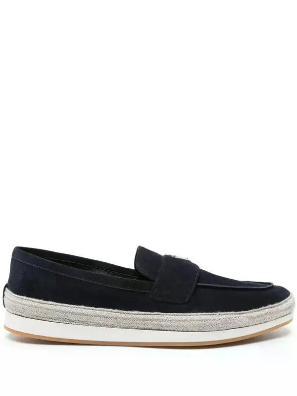 Prada Enamel Triangle-logo Suede Loafers