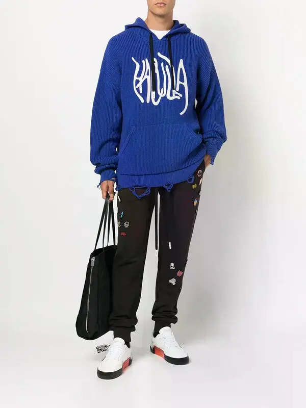 HACULLA. Logo-print Distressed Knitted Hoodie
