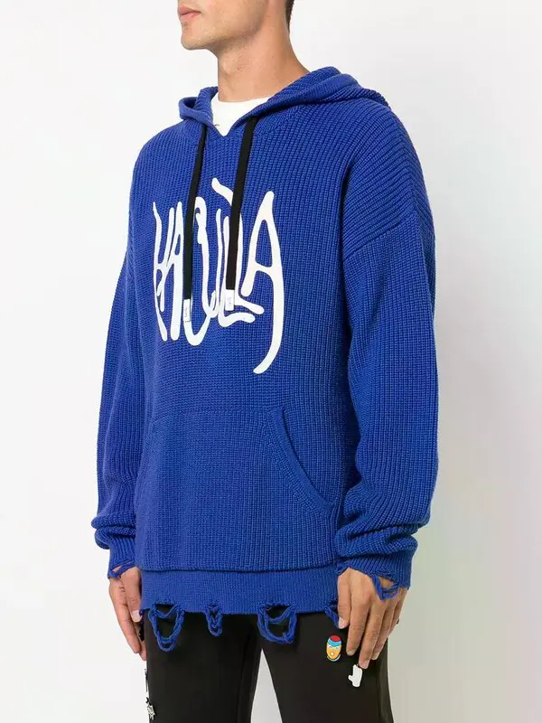 HACULLA. Logo-print Distressed Knitted Hoodie