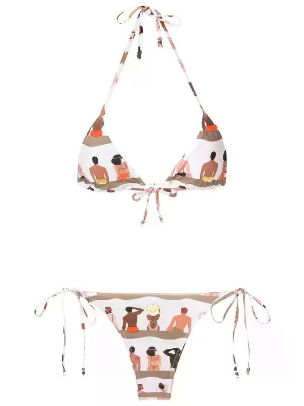 AMIR SLAMA Graphic-print Halterneck Two-piece Bikini - Brown