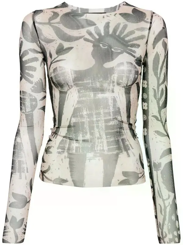 BOTTER Graphic-print Mesh T-shirt - Neutrals