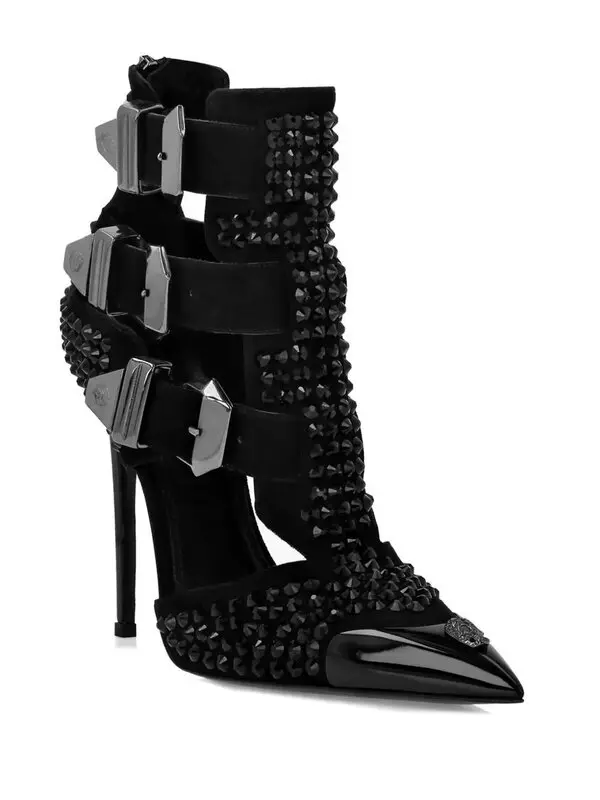 Philipp Plein Suede Embellished Stiletto Sandals With Skull Detail - Black