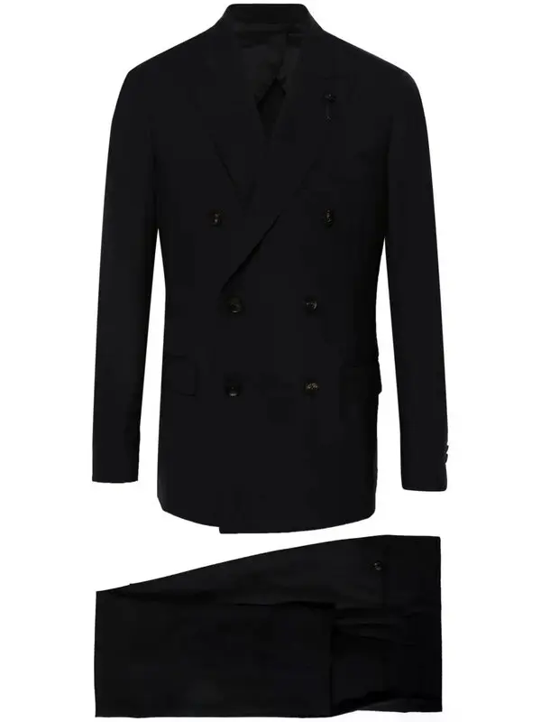 LARDINI Double-breasted Wool Suit - Blue