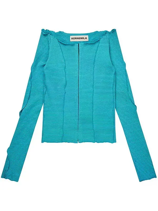 KERNE.MILK Striped Off-shoulder Cardigan