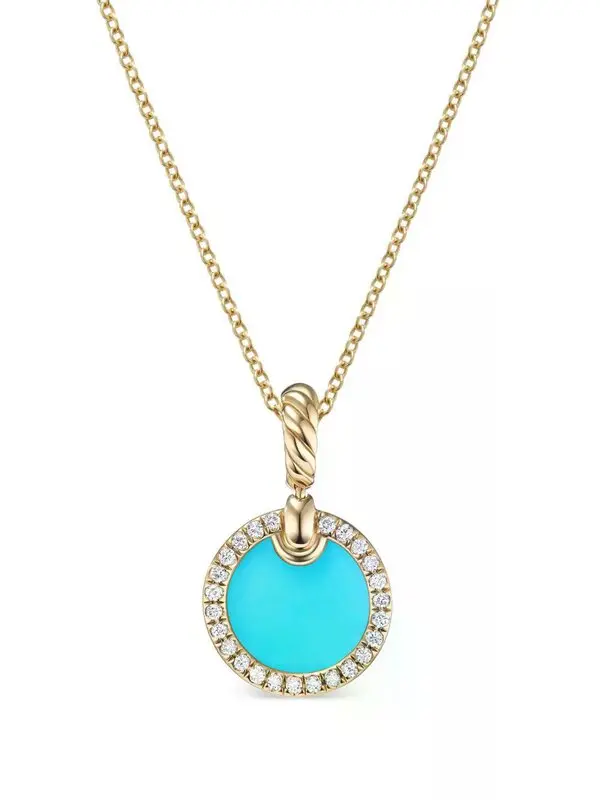 David Yurman 18kt Yellow Petite Dy Elements Turquoise & Diamond Necklace - Gold