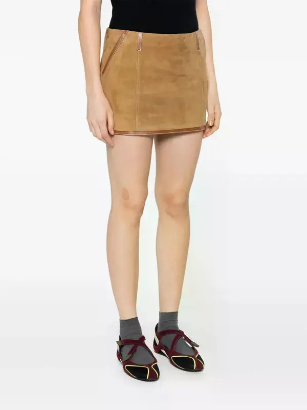 Miu Miu Suede Skirt With Leather Trim