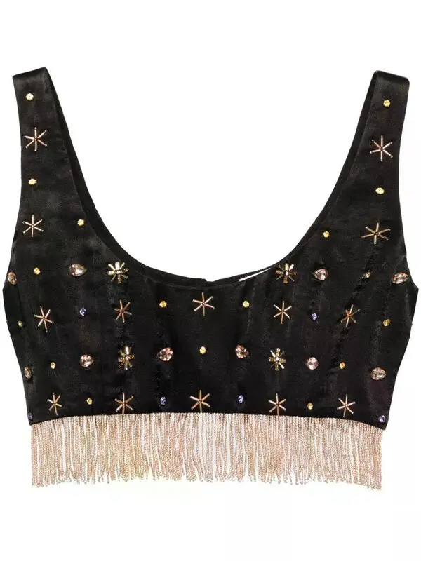 FORTE_FORTE Fringed Bead-embellished Crop Top
