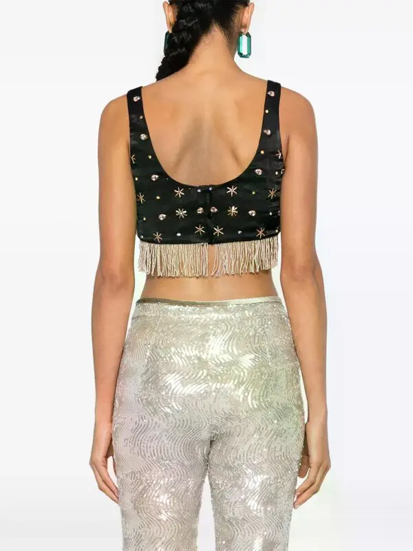 FORTE_FORTE Fringed Bead-embellished Crop Top