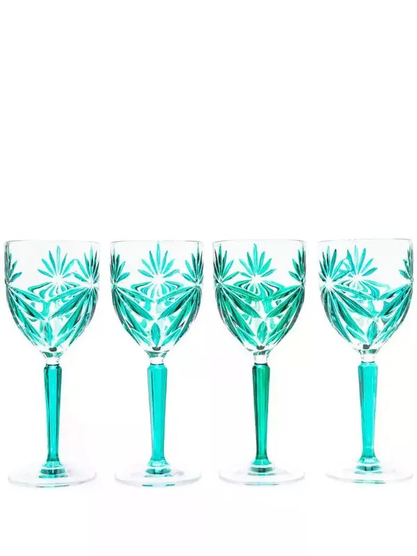 LES-OTTOMANS Stars Crystal Wine Glasses Set - Green