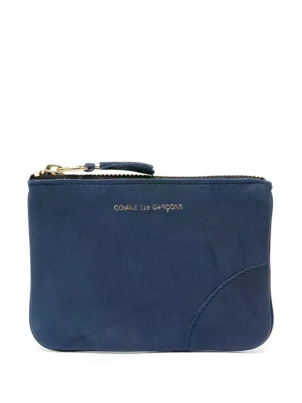 Comme Des Garçons Washed Zip-up Leather Pouch - Blue