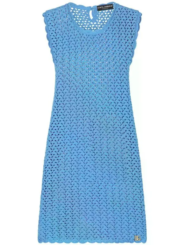 Dolce & Gabbana Sleeveless Crochet-knit Minidress - Blue