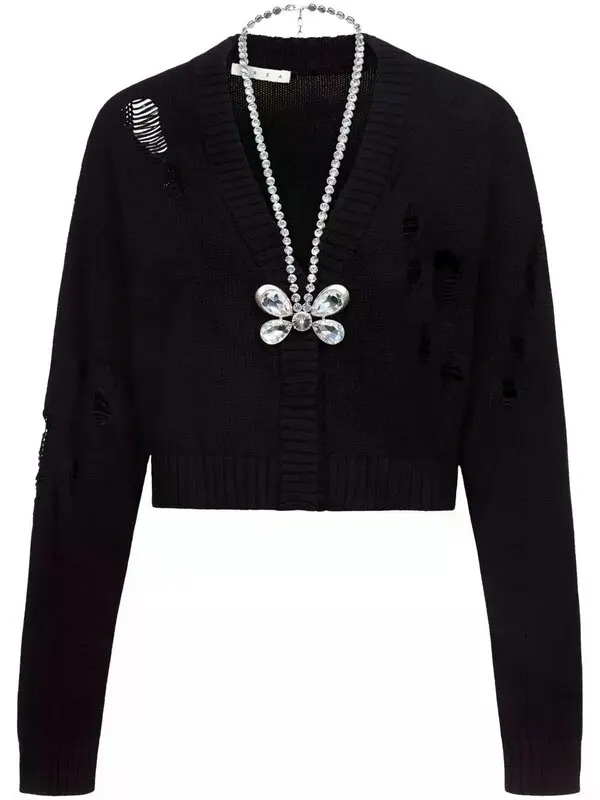 AREA Butterfly-embellished Organic Cotton-blend Cardigan - Black