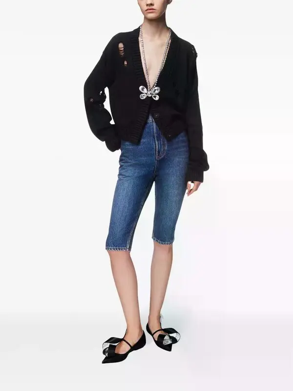 AREA Butterfly-embellished Organic Cotton-blend Cardigan - Black