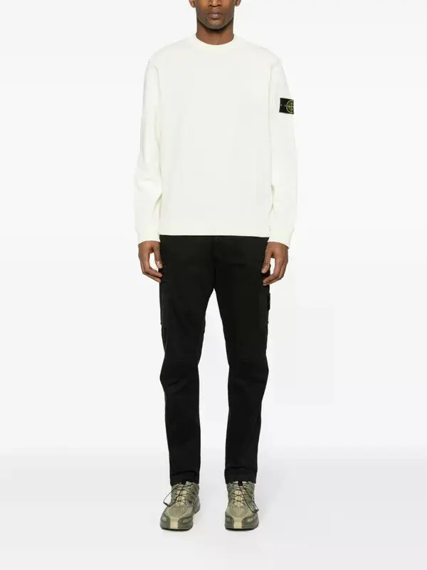 Stone Island Straight-leg Trousers With Compass Badge - Black