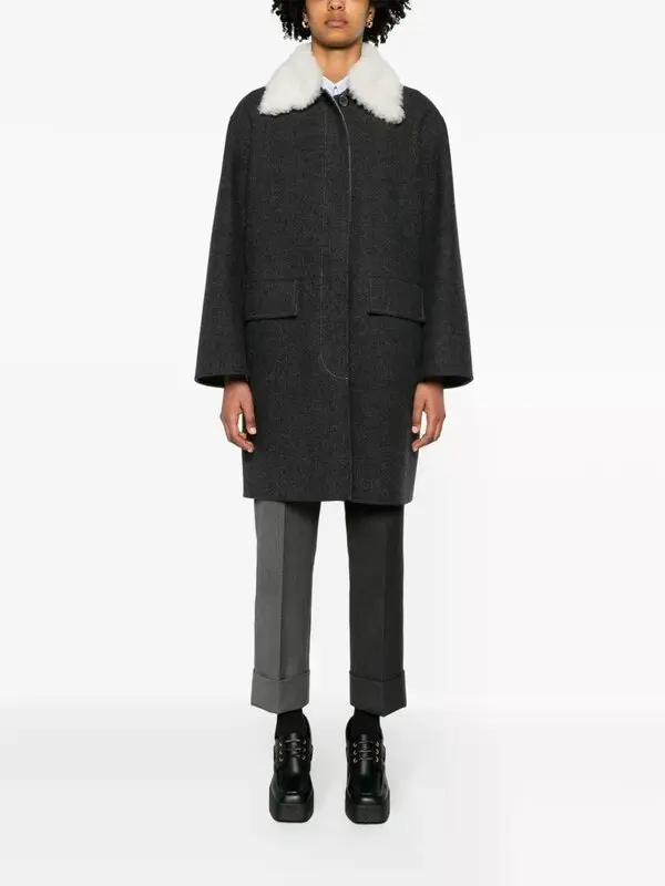 Thom Browne Wool-felt Coat With Detachable Shearling Collar