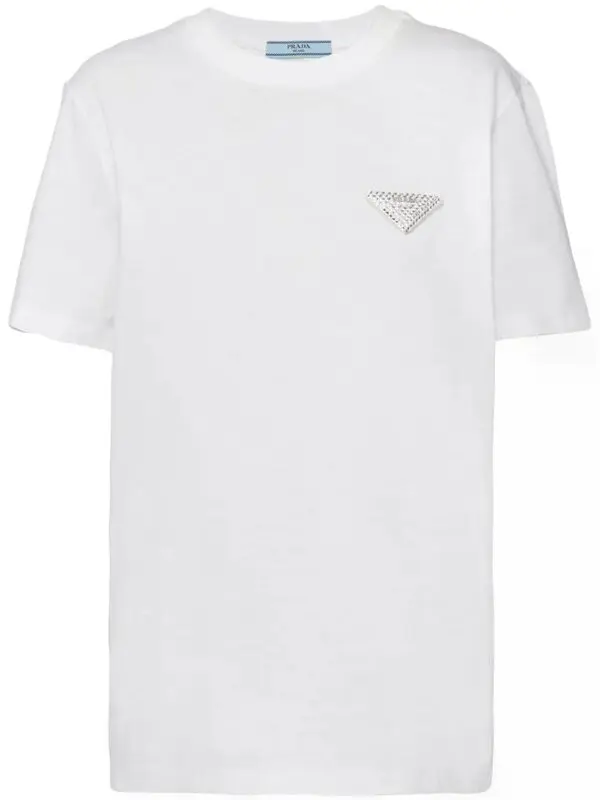 Prada Crystal-embellished Triangle Logo T-shirt - White