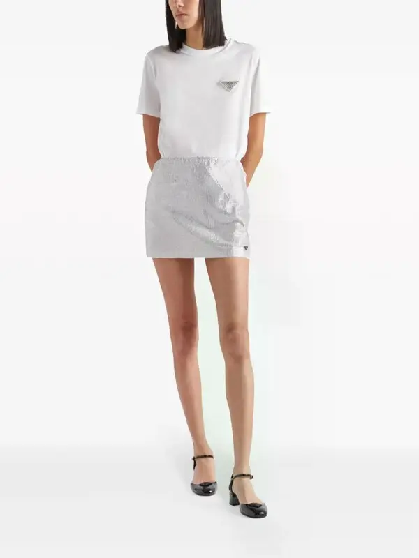 Prada Crystal-embellished Triangle Logo T-shirt - White