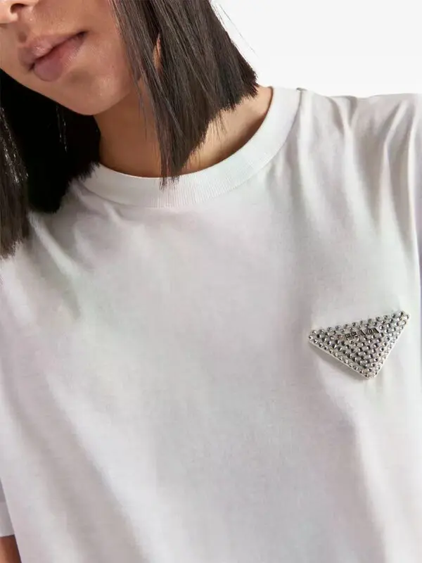 Prada Crystal-embellished Triangle Logo T-shirt - White