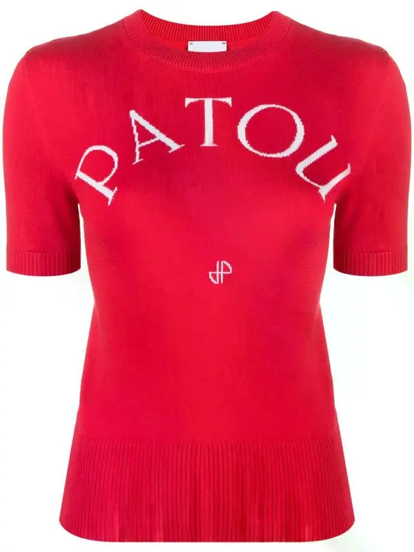 PATOU Intarsia Knit Logo Top - Red