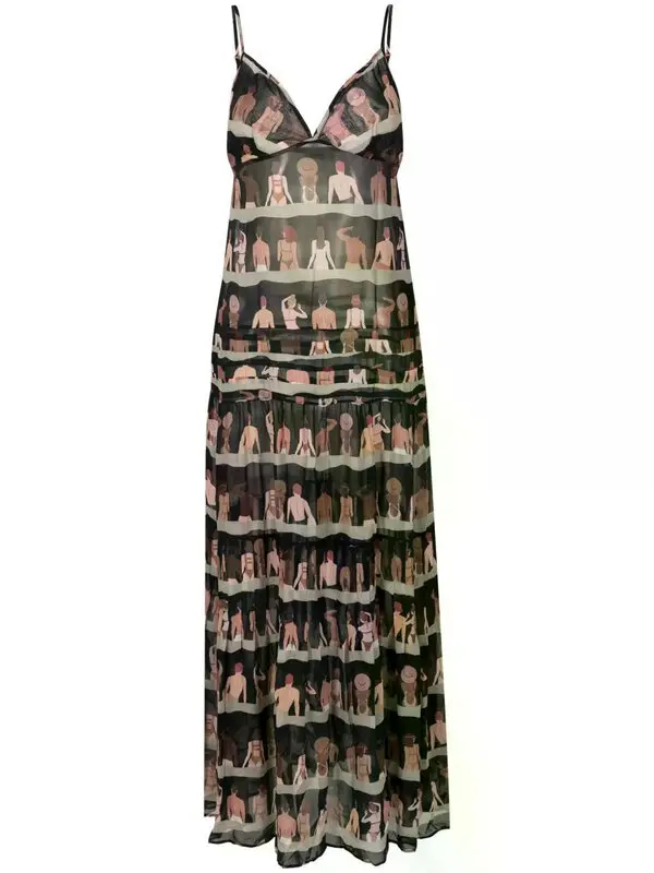AMIR SLAMA Graphic-print Silk Maxi Dress - Black