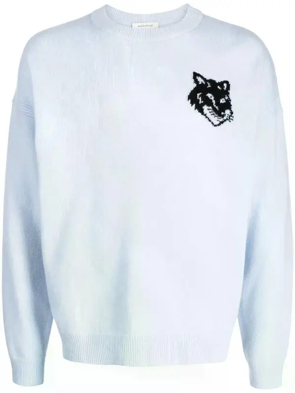 Maison Kitsuné Intarsia-knit Logo Wool Jumper - Blue
