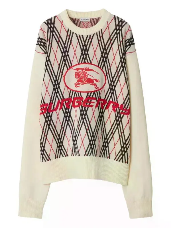 Burberry Argyle-knit Jumper With Equestrian Knight Motif - Neutrals