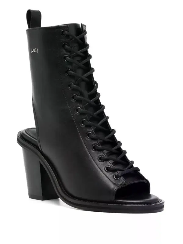 JUUN.J Open-toe Leather Lace-up Block Heel Boots