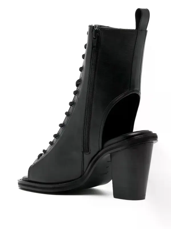 JUUN.J Open-toe Leather Lace-up Block Heel Boots