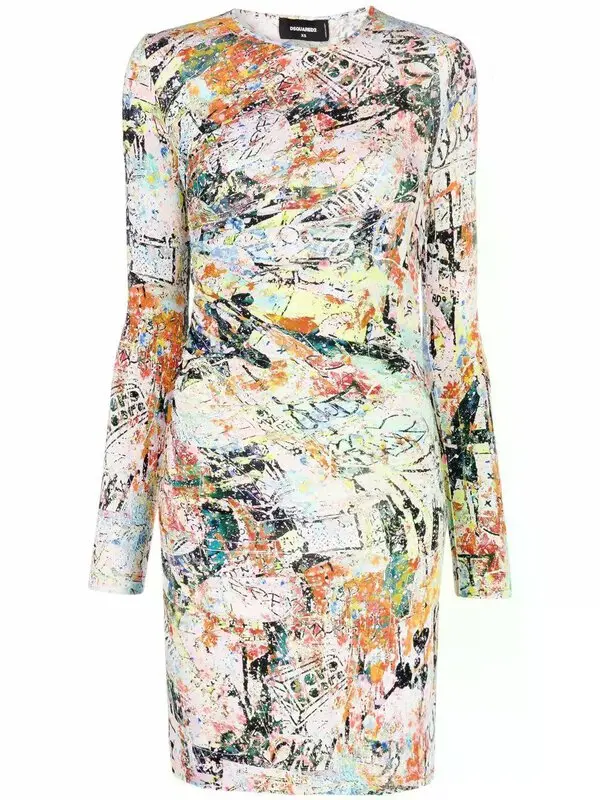 Dsquared2 Commotion Abstract Print Long-sleeve Dress