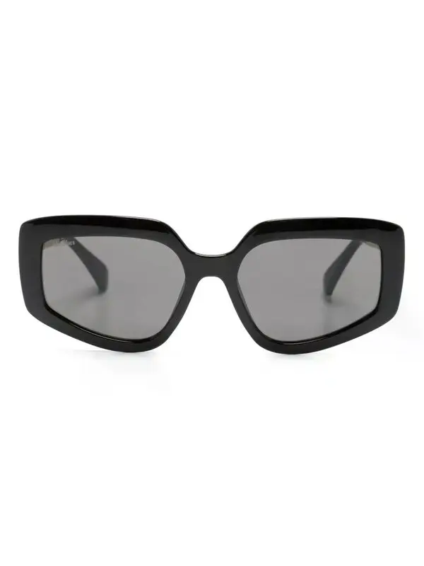 Max Mara Engraved-logo Square-frame Sunglasses - Black