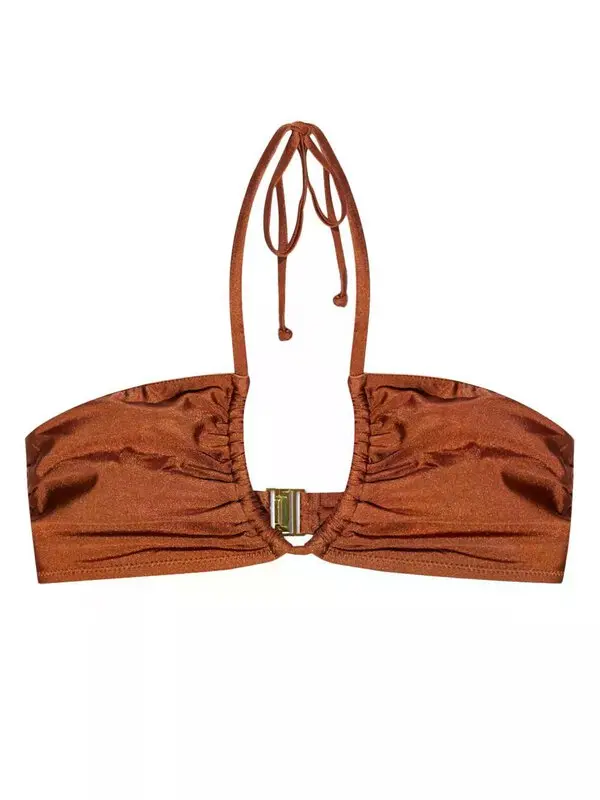 GANNI Metallic-threading Bikini Top - Brown