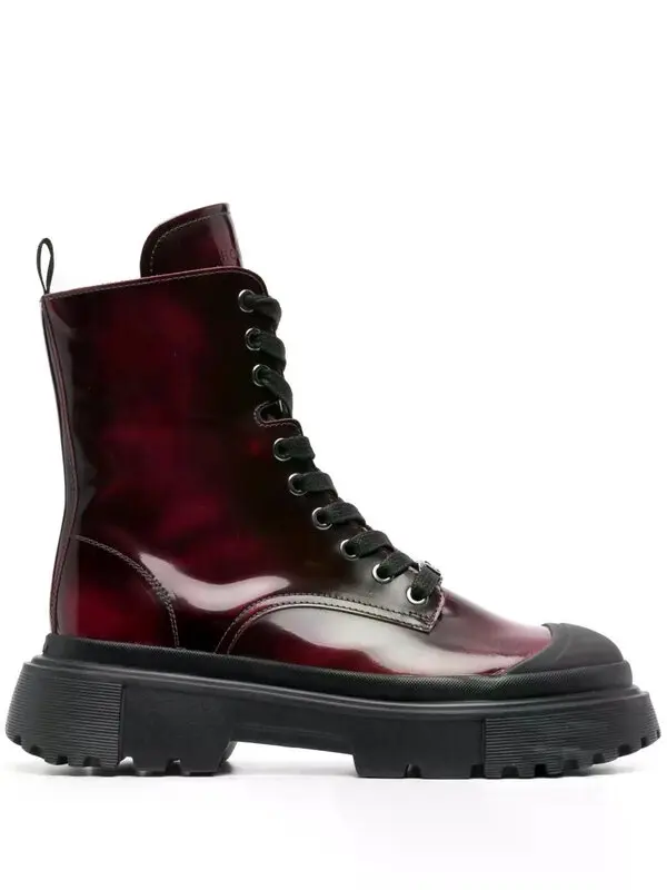 Hogan Lace-up Combat Boots - Red