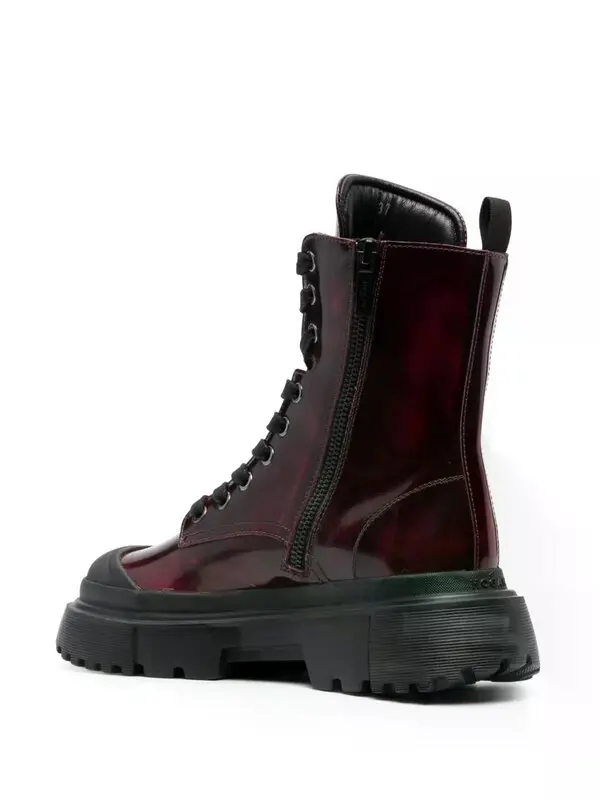 Hogan Lace-up Combat Boots - Red