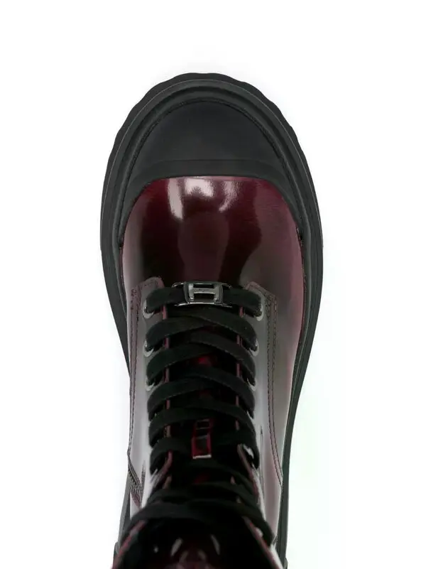 Hogan Lace-up Combat Boots - Red