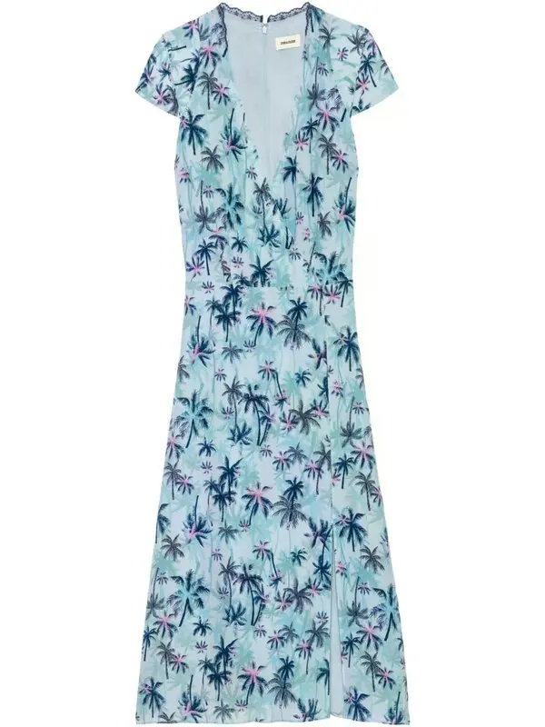 Zadig&Voltaire Palm Tree-print Wrap Dress - Blue