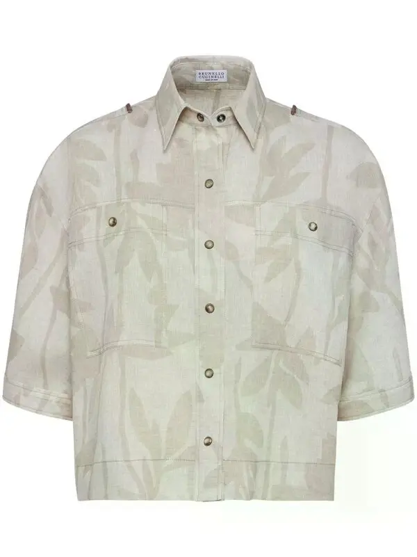 Brunello Cucinelli Leaf-print Linen Shirt