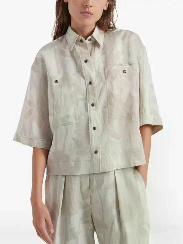 Brunello Cucinelli Leaf-print Linen Shirt