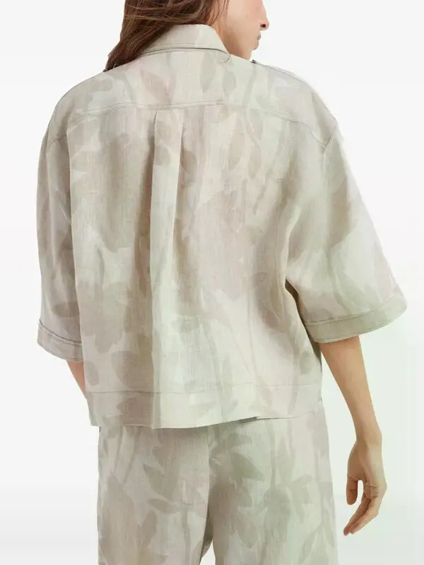 Brunello Cucinelli Leaf-print Linen Shirt