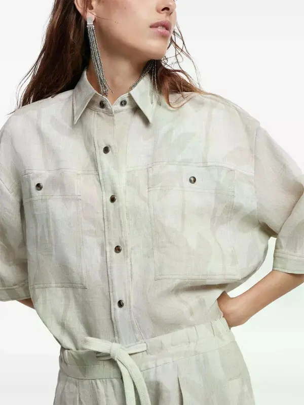 Brunello Cucinelli Leaf-print Linen Shirt