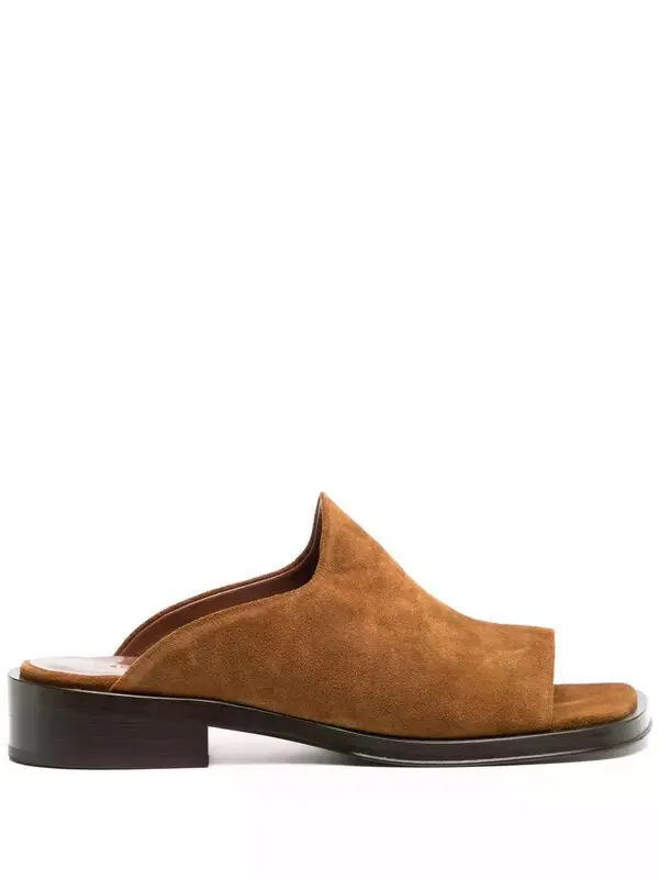 REJINA PYO Camel Suede Open Toe Flat Sandals - Brown