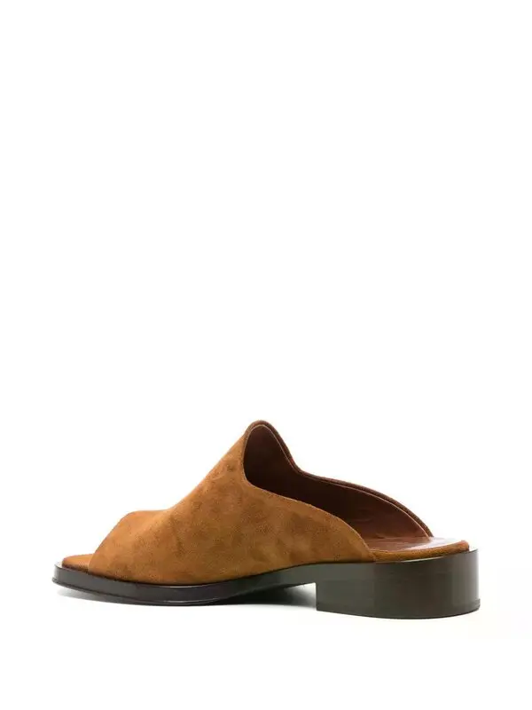 REJINA PYO Camel Suede Open Toe Flat Sandals - Brown