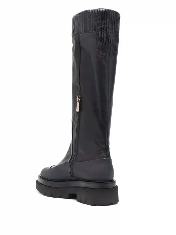 Santoni Ribbed Leather Knee-high Boots